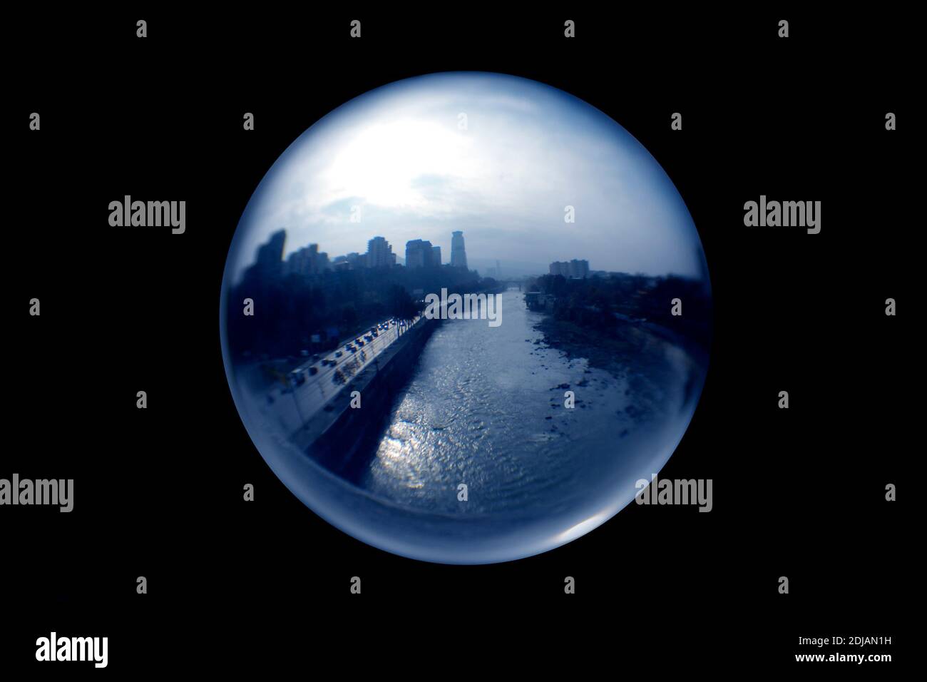 Street view through a lens ball Stock Photo - Alamy