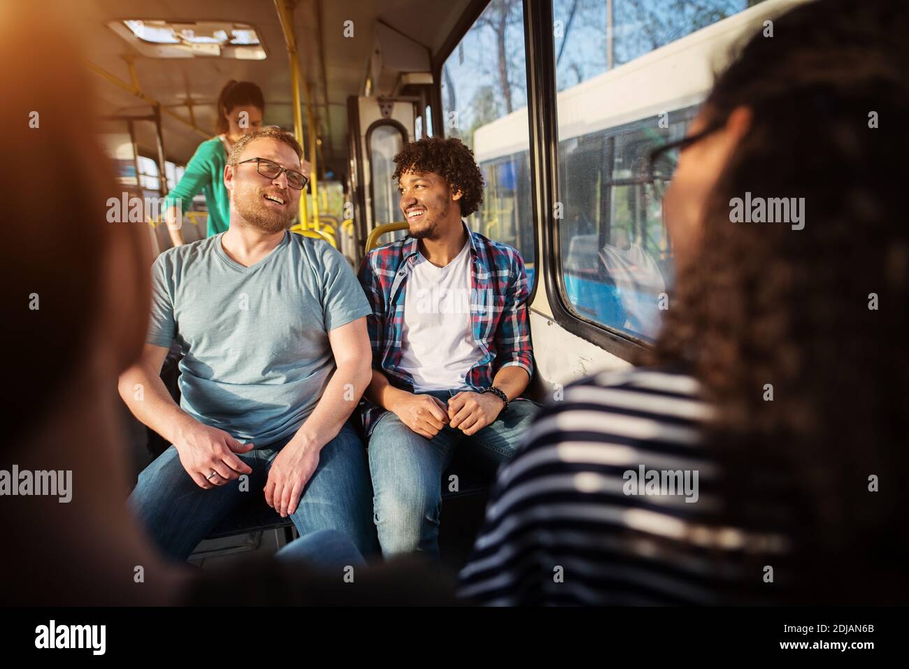 Man woman talk bus hi-res stock photography and images - Alamy