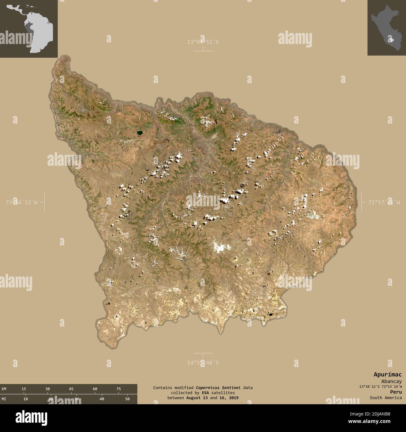 Apurimac, region of Peru. Sentinel-2 satellite imagery. Shape isolated ...