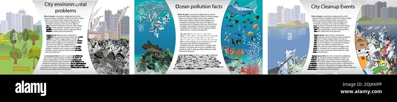 Trash and waste Environment pollution set. Different types of garbage ...