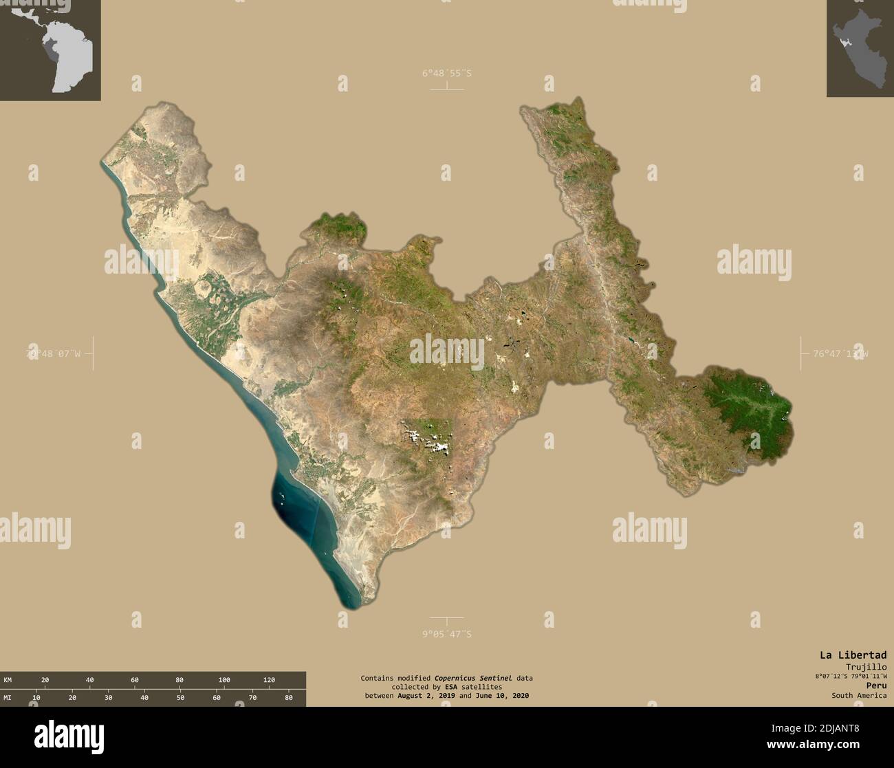 La Libertad, region of Peru. Sentinel-2 satellite imagery. Shape ...