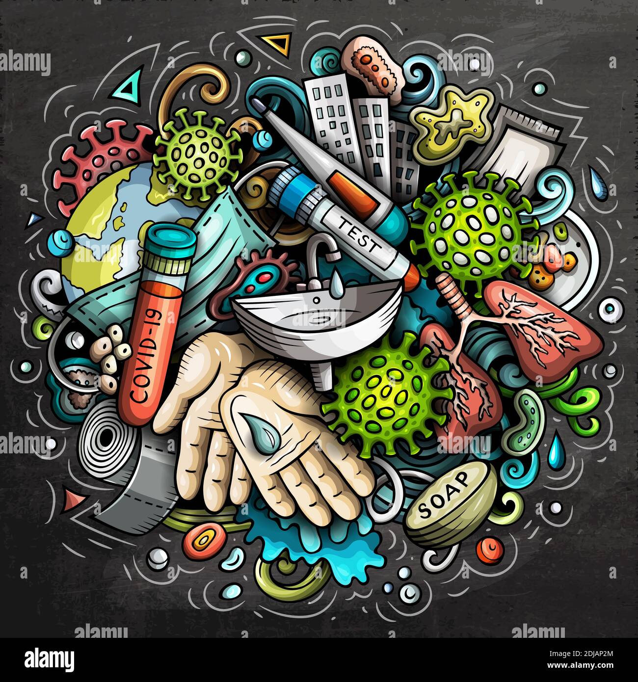 Coronavirus hand drawn cartoon doodles illustration. Creative art ...