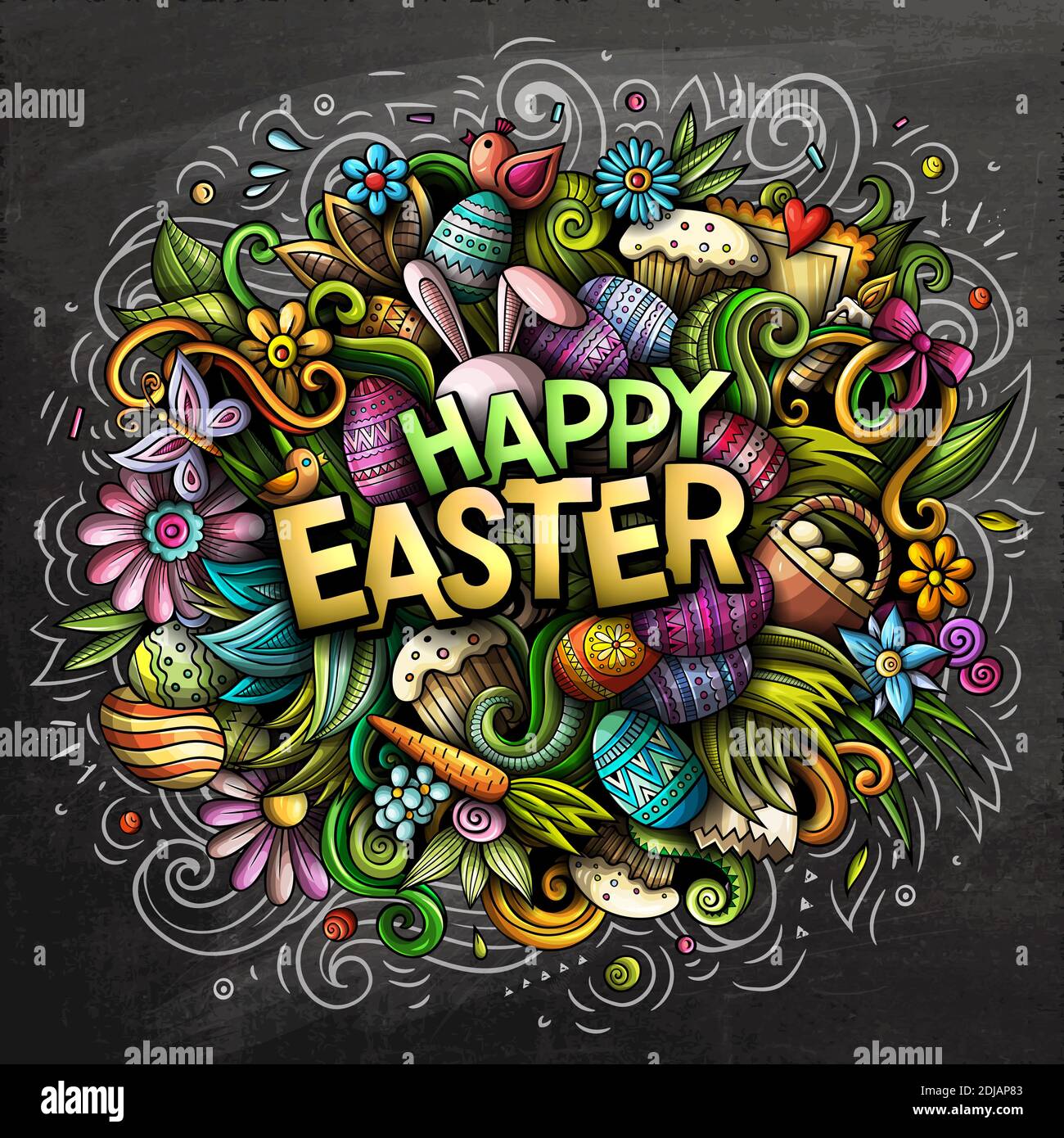 Happy Easter hand drawn cartoon doodles illustration. Funny holiday ...