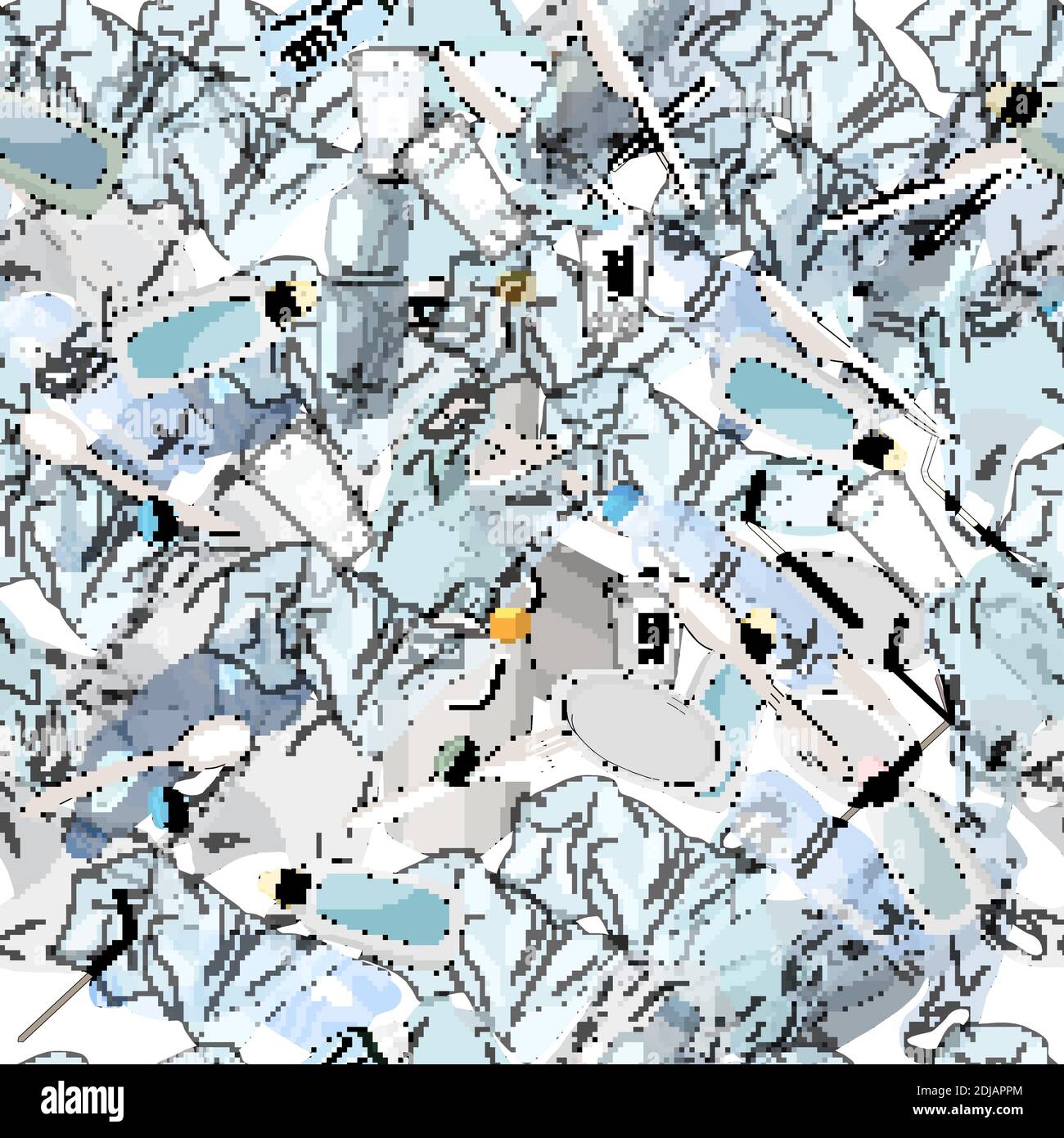 Outline seamless pattern with sorted plastic garbage isolated on white ...