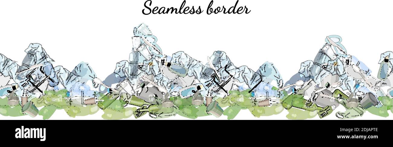 Different types of garbage in the form of mountains. Seamless pattern ...