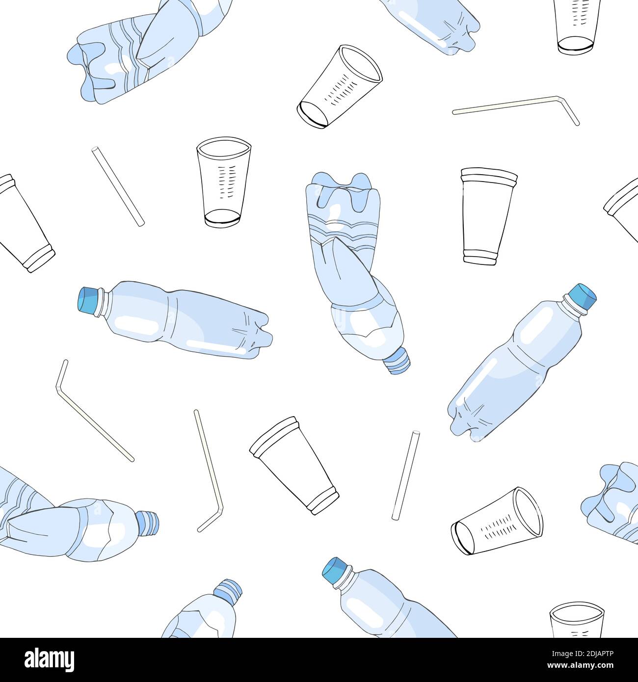 Outline seamless pattern with sorted plastic garbage isolated on white ...