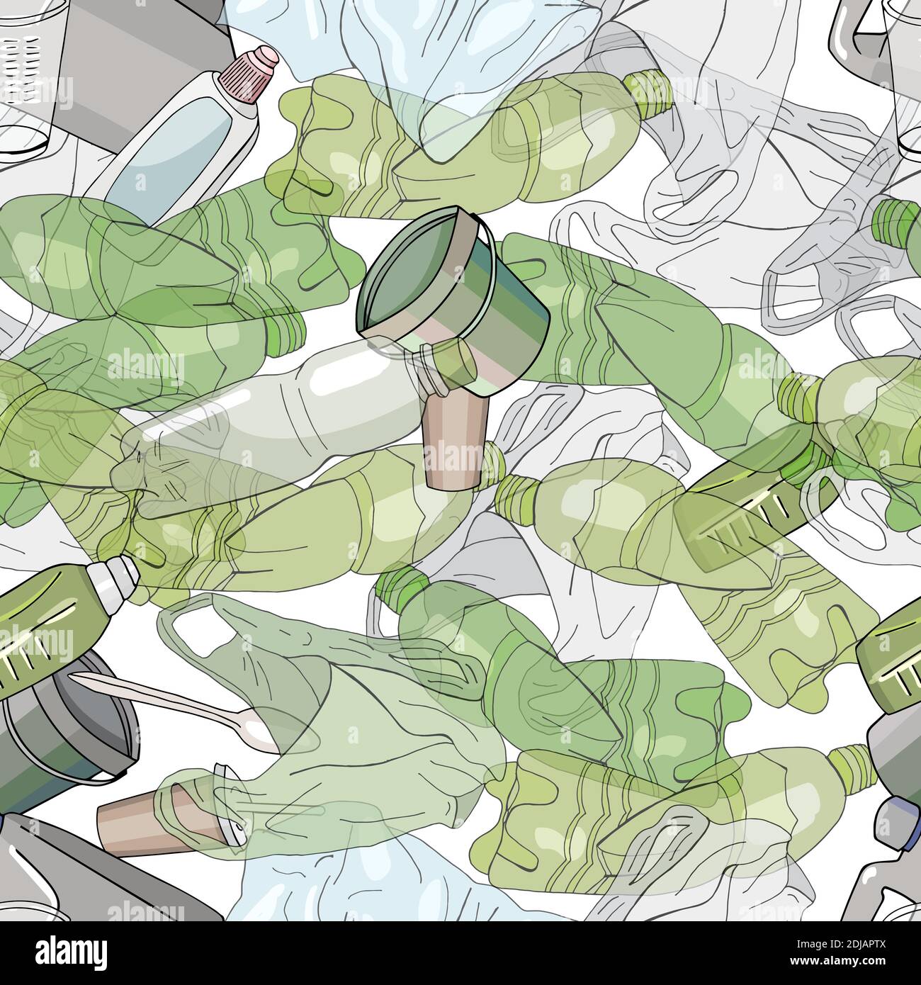 Outline seamless pattern with sorted plastic garbage isolated on white ...