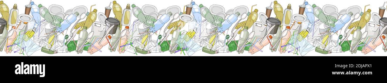 Seamless border with sorted plastic garbage isolated on white. Concept ...