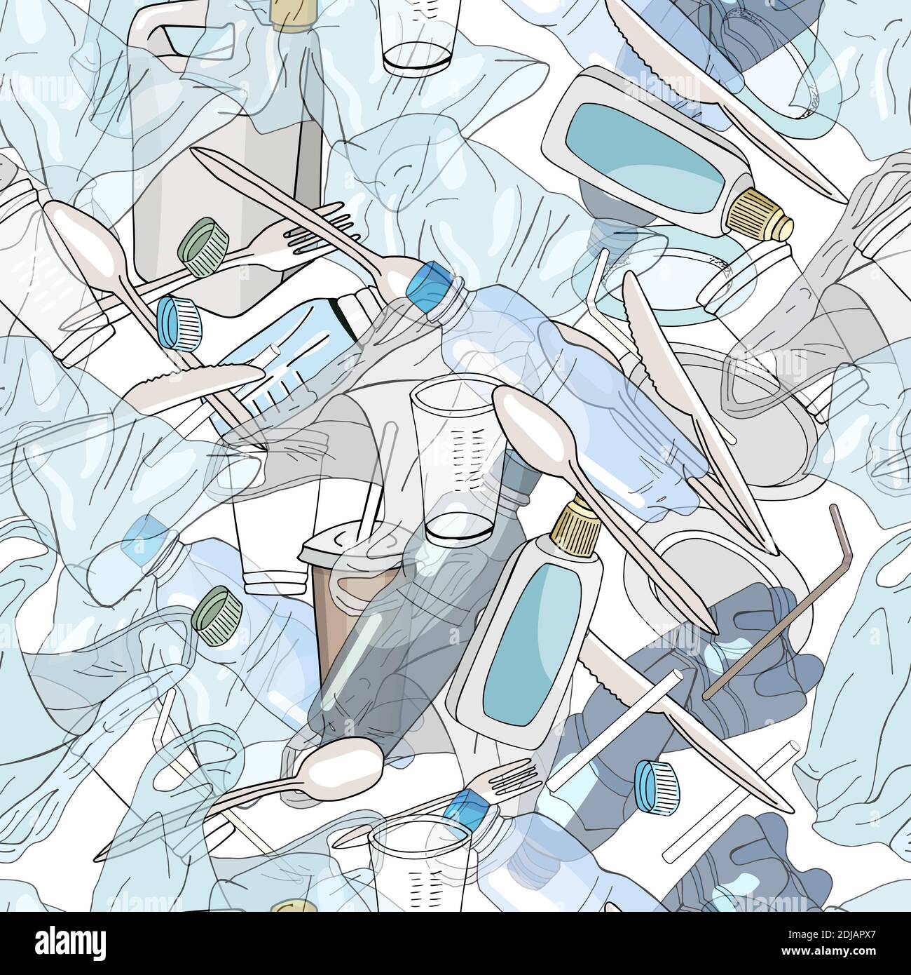 Outline seamless pattern with sorted plastic garbage isolated on white ...