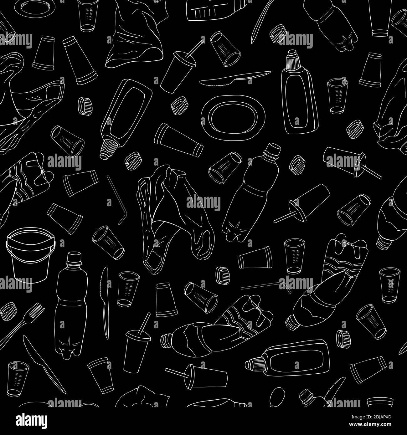 Outline seamless pattern with sorted plastic garbage isolated on white ...