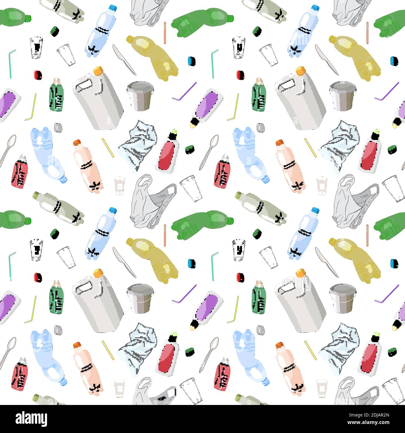 Outline seamless pattern with sorted plastic garbage isolated on white ...