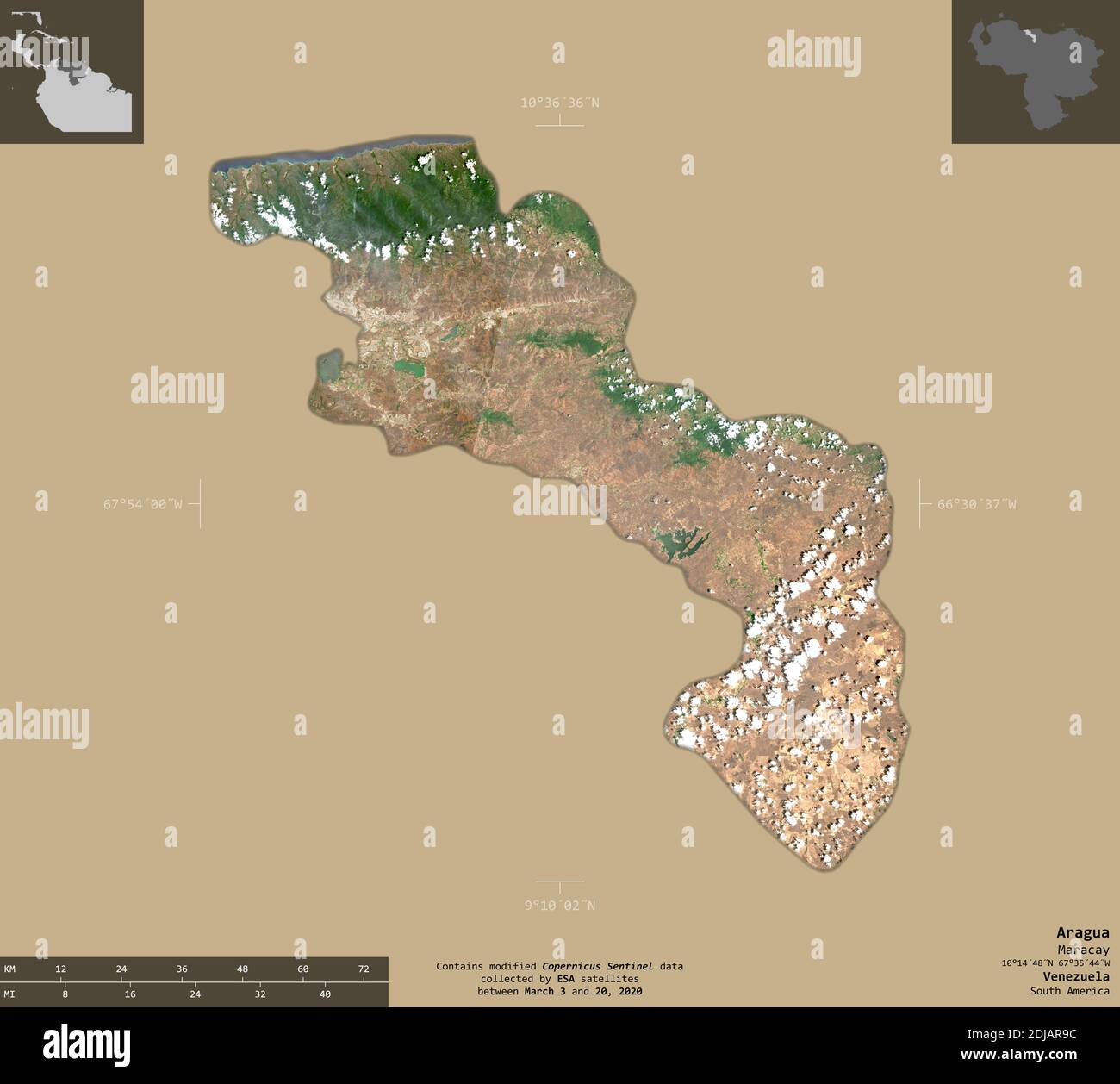 Aragua, state of Venezuela. Sentinel-2 satellite imagery. Shape ...