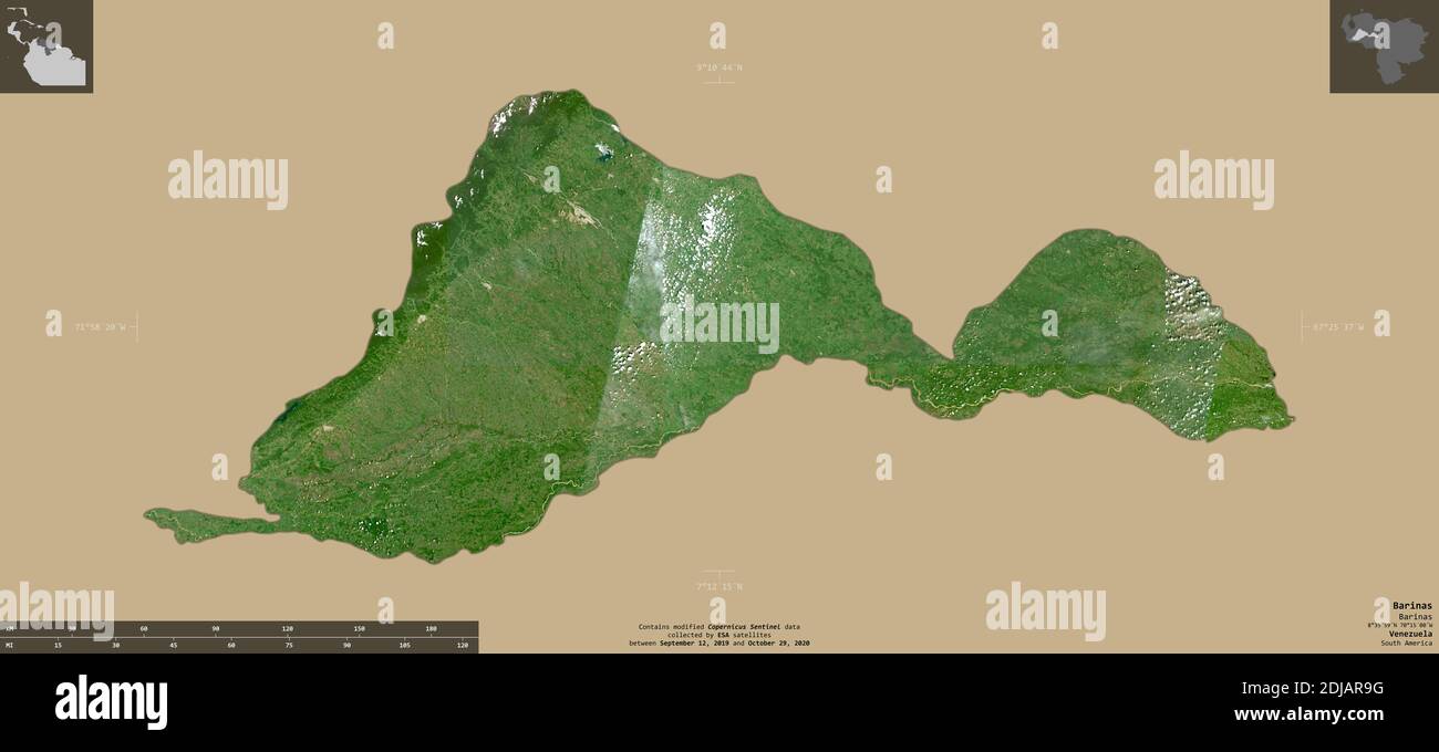 Barinas, state of Venezuela. Sentinel-2 satellite imagery. Shape ...
