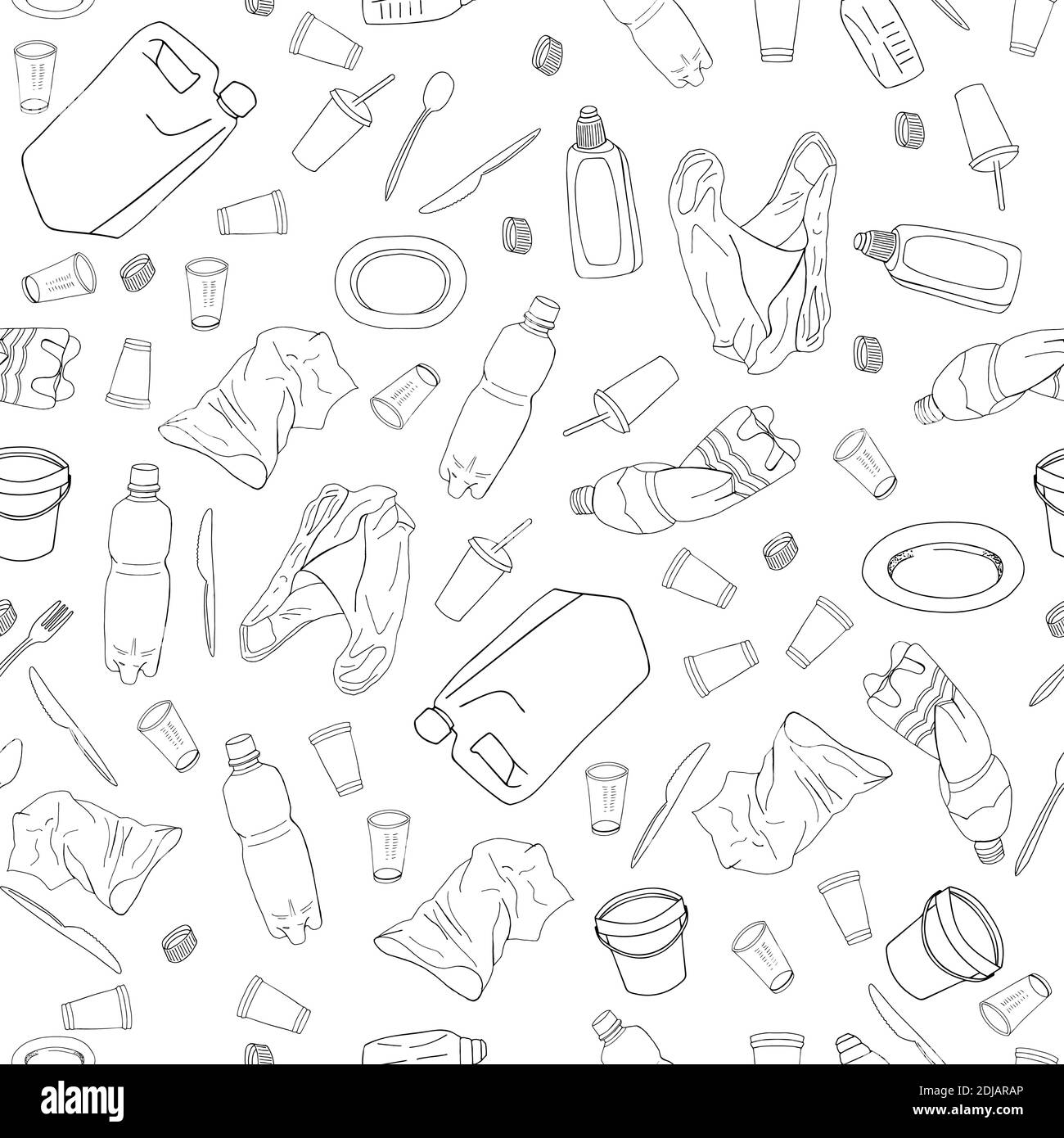 Outline seamless pattern with sorted plastic garbage isolated on white ...
