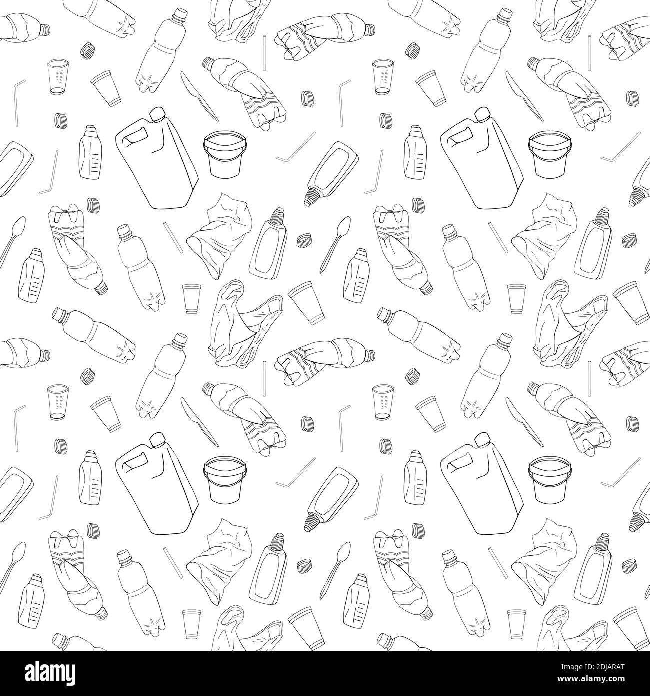 Outline seamless pattern with sorted plastic garbage isolated on white ...