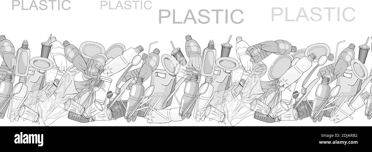Seamless border with sorted plastic garbage isolated on white ...