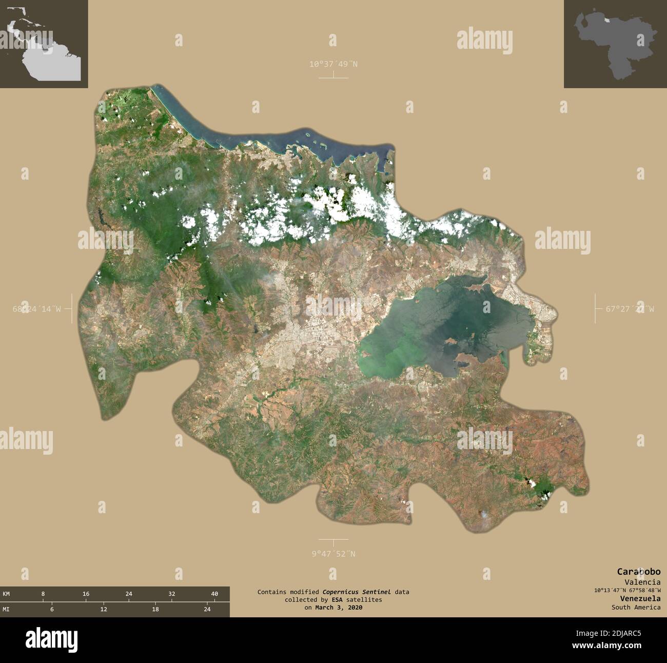 Carabobo, state of Venezuela. Sentinel-2 satellite imagery. Shape ...