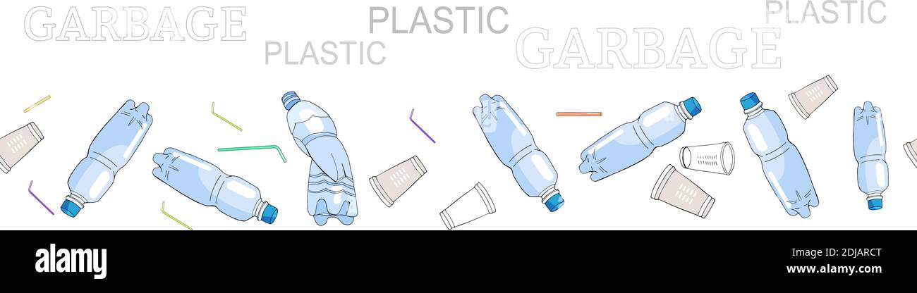 Seamless border with sorted plastic garbage isolated on white ...