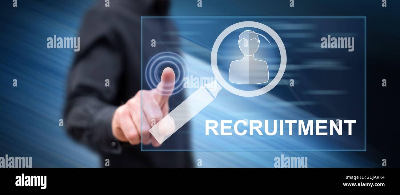 Man touching a recruitment concept on a touch screen with his finger ...
