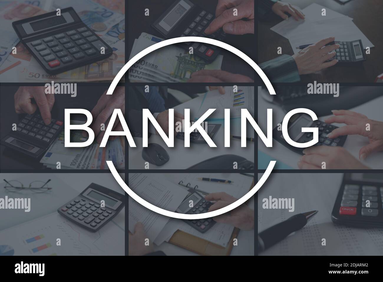 Banking concept illustrated by pictures on background Stock Photo - Alamy