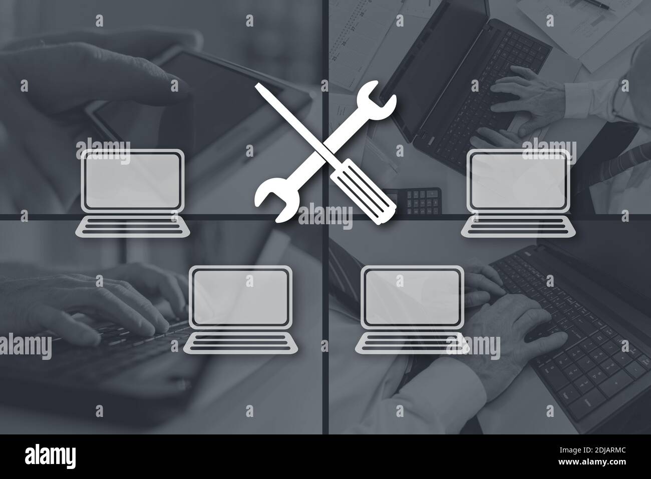 Maintenance service concept illustrated by pictures on background Stock ...