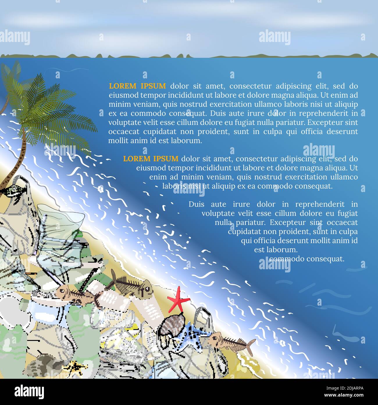 Environmental disaster of plastic debris in the ocean. Garbage on the ...