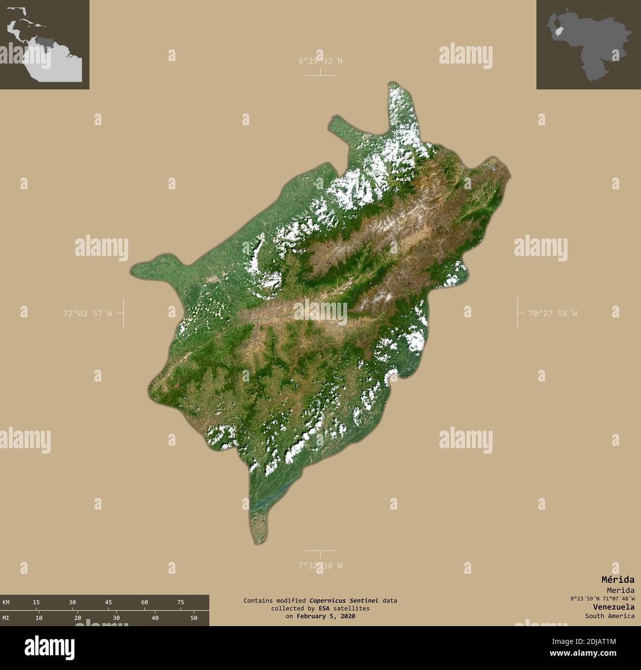 Merida, state of Venezuela. Sentinel-2 satellite imagery. Shape ...