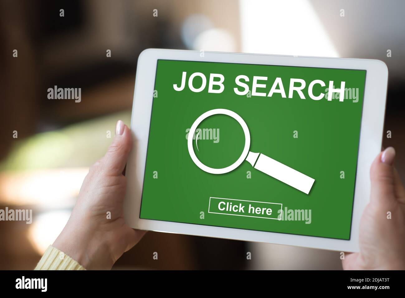 Tablet screen displaying a job search concept Stock Photo - Alamy
