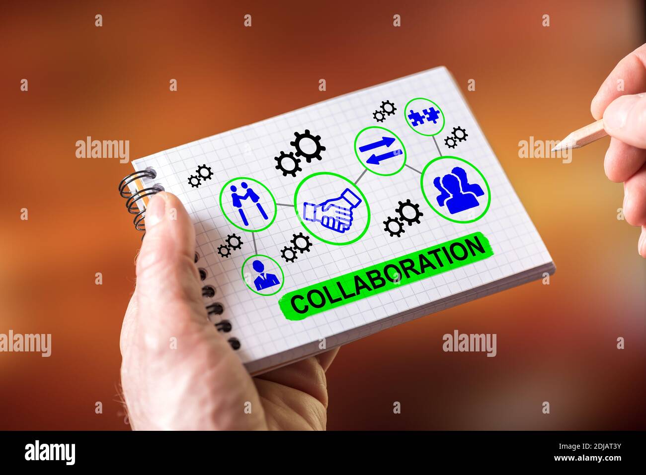 Hand drawing collaboration concept on a notepad Stock Photo - Alamy