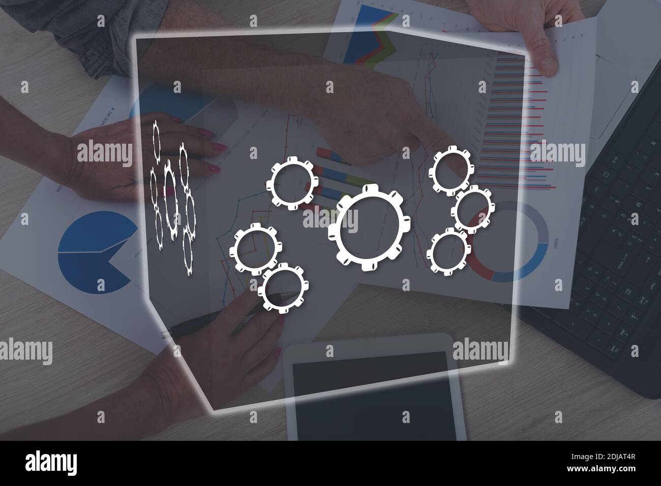 Manufacturing process concept illustrated by a picture on background ...