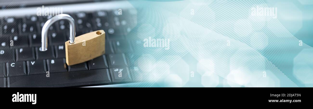 Computer security concept with a padlock on a keyboard; panoramic banner Stock Photo - Alamy