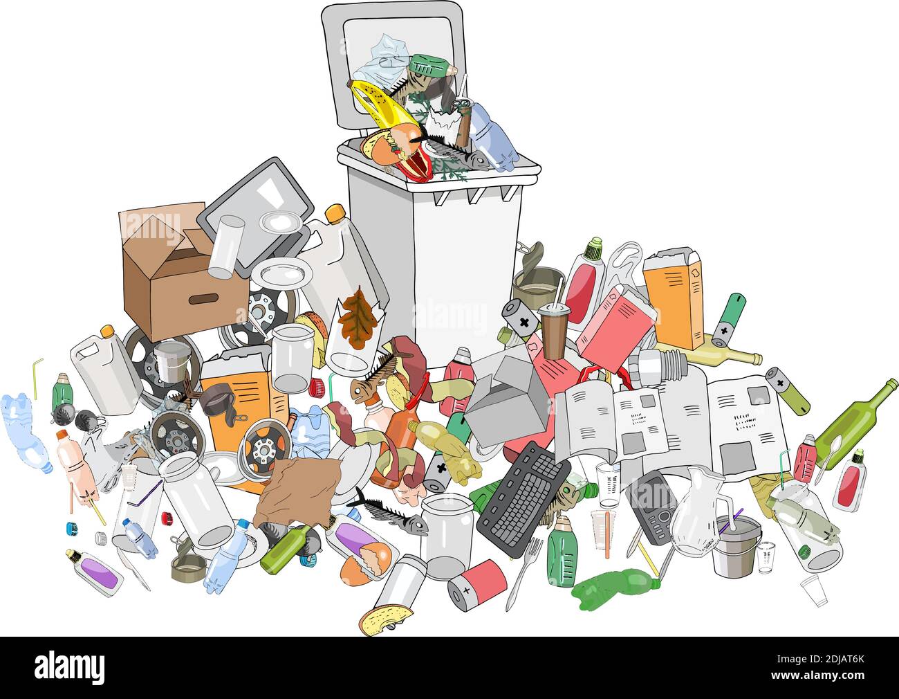 Vector illustration of Trash can. Hand draw collection of different ...
