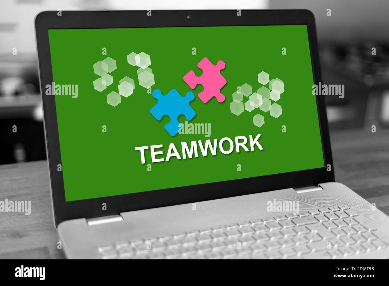 Laptop screen with teamwork concept Stock Photo - Alamy