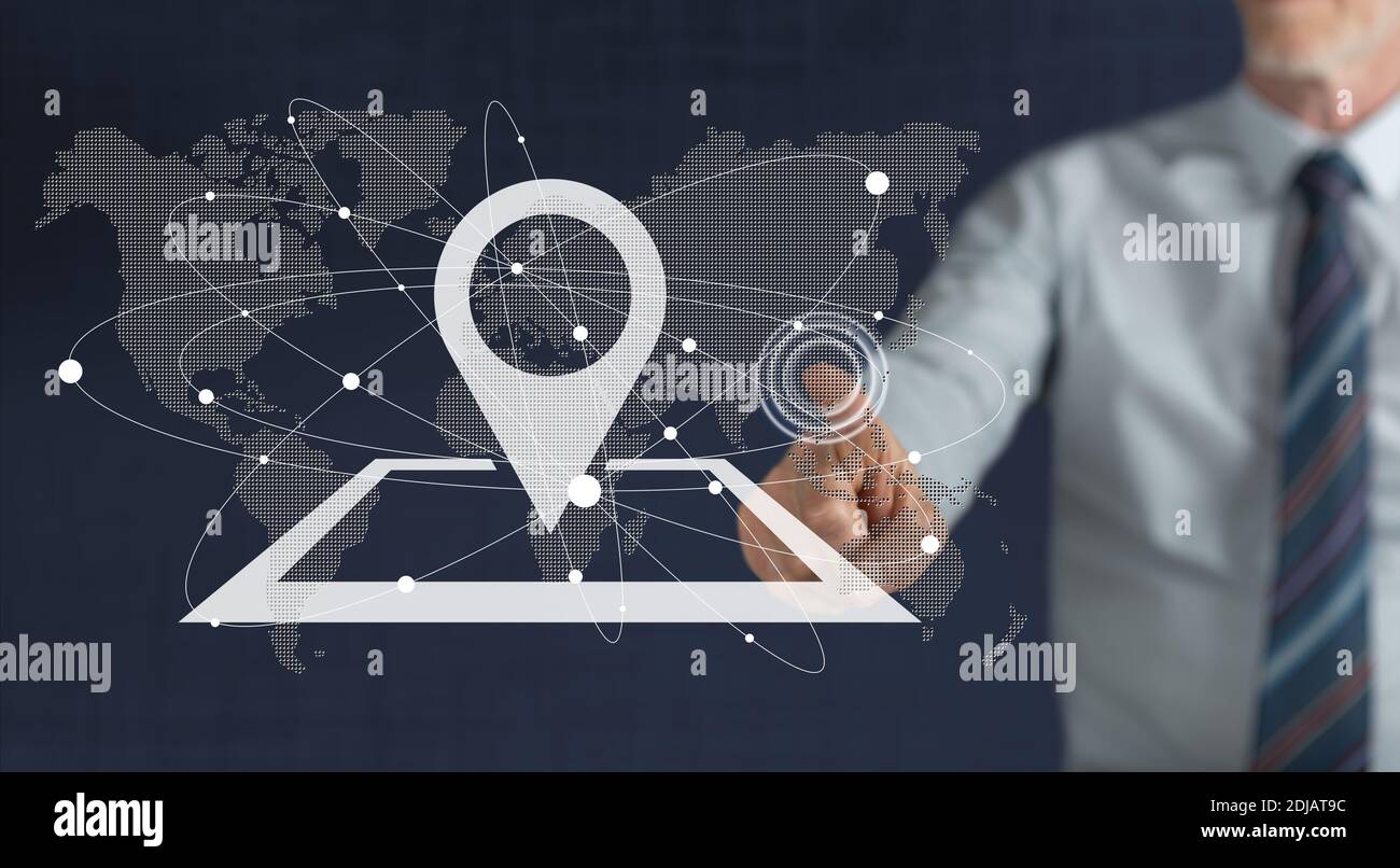 Man touching a gps concept on a touch screen with his finger Stock ...
