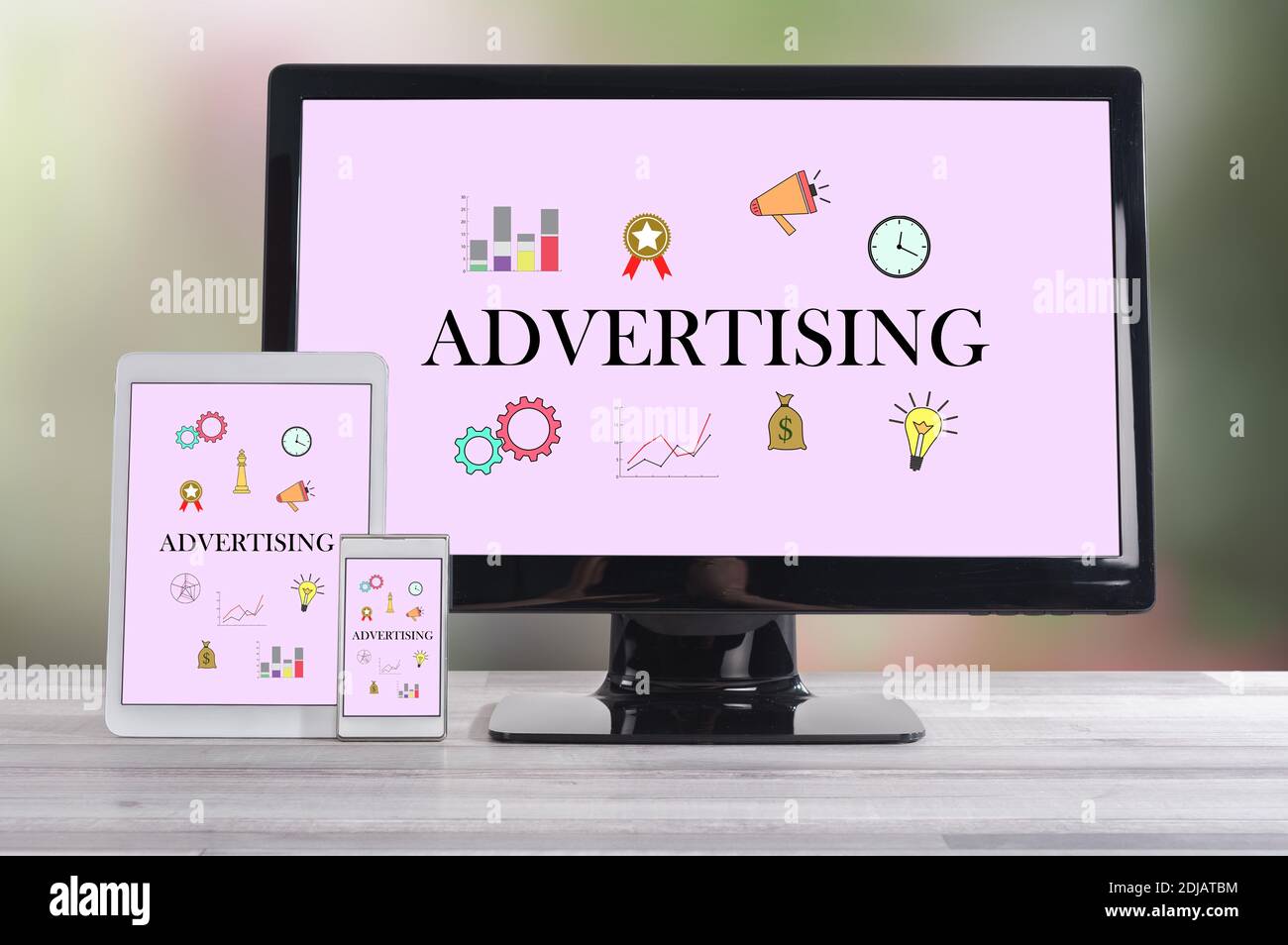 Advertising concept shown on different information technology devices ...