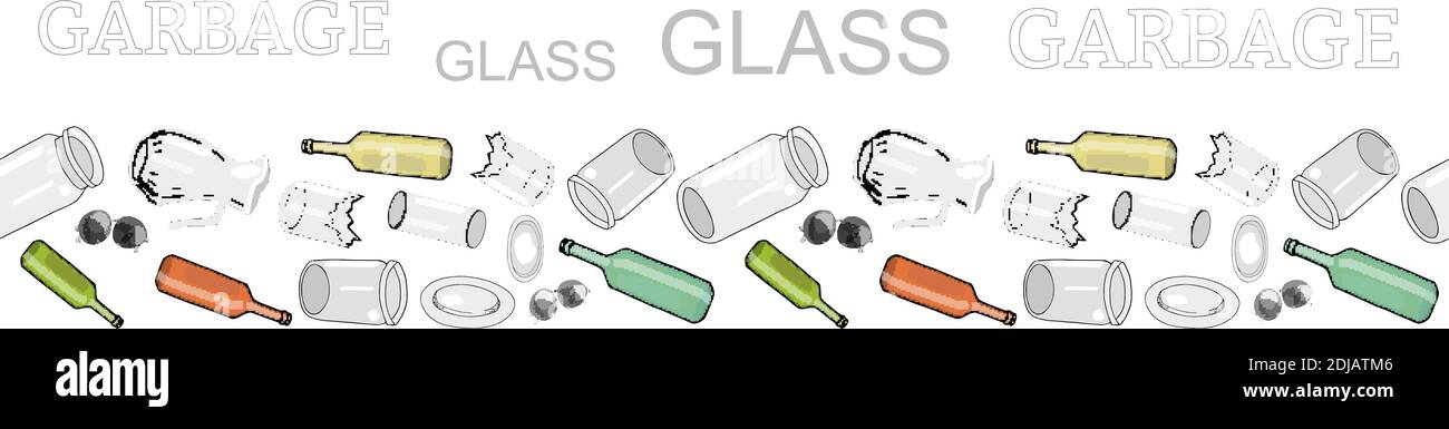 Seamless border with sorted glass garbage. Large collection of patterns ...