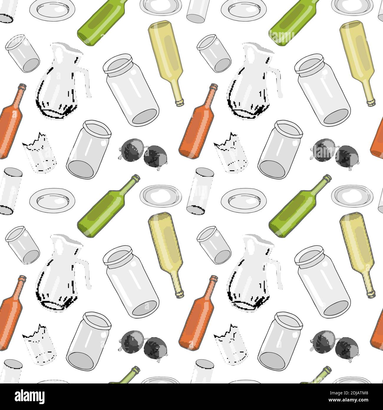 Seamless pattern with sorted glass garbage isolated on white background ...