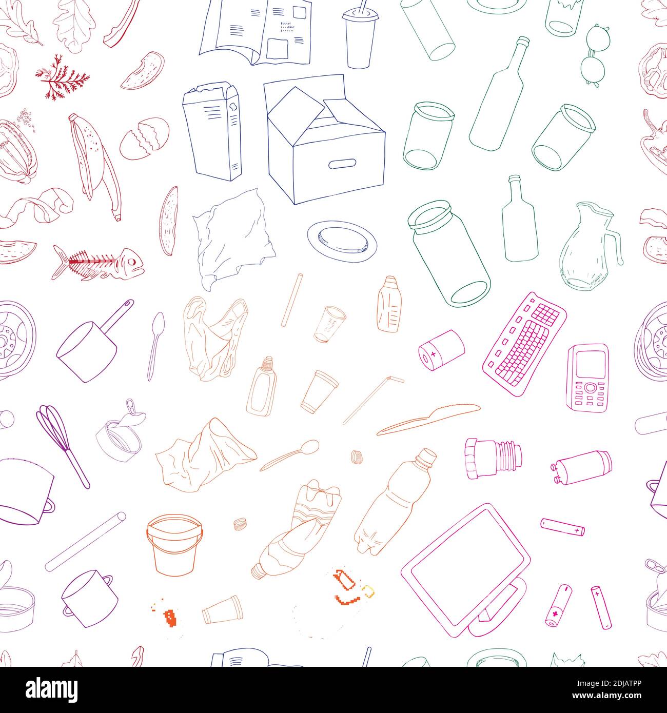 Seamless pattern with sorted paper garbage isolated on white background ...