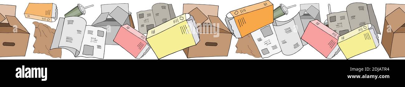 Seamless pattern with sorted paper garbage isolated on white background ...