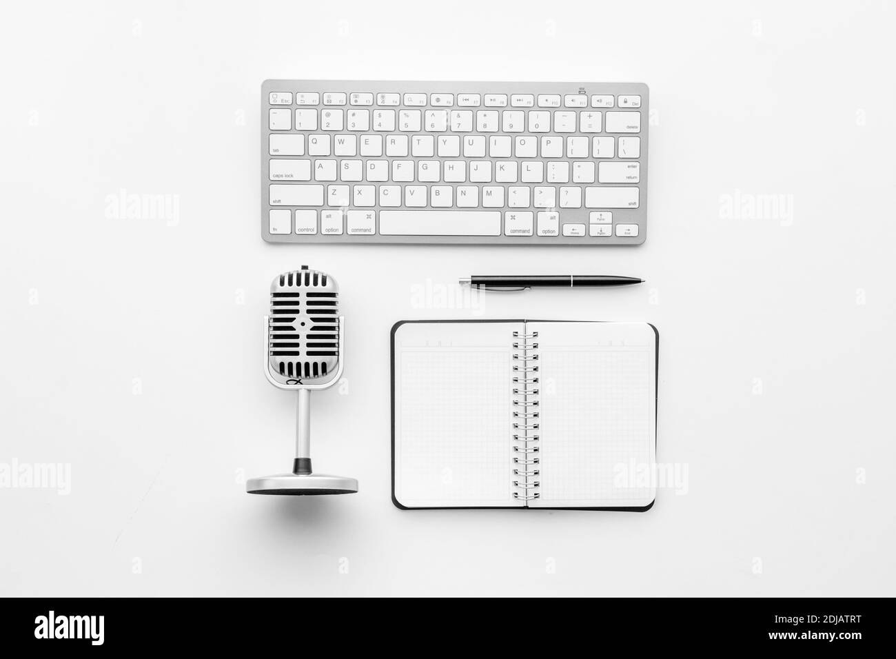 Music and vocals recording. Microphone on studio table, top view Stock ...