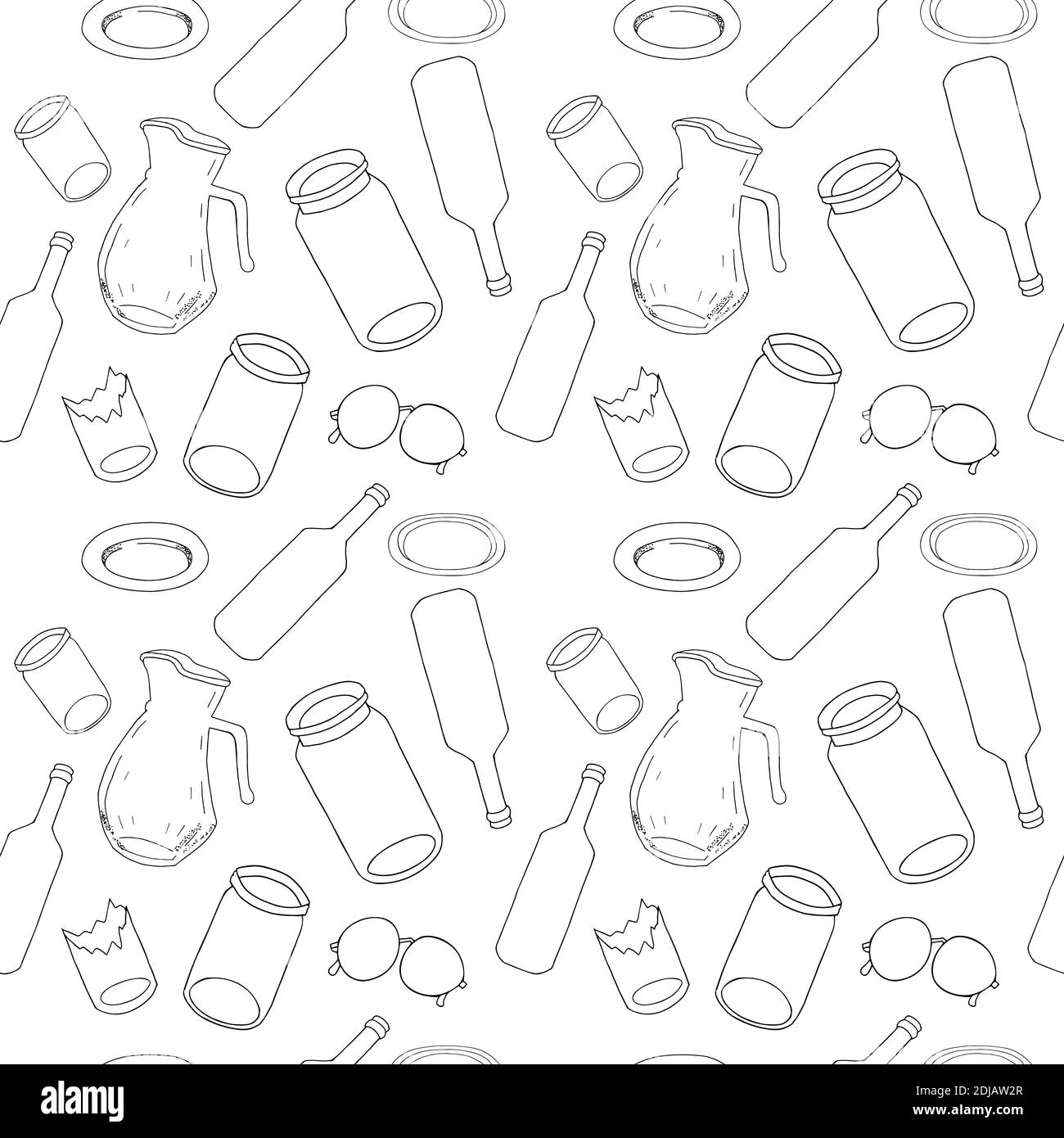 Outline seamless pattern with sorted glass garbage isolated on white ...