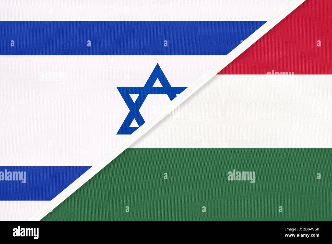 Israel and Hungary, national flags from textile. Relationship ...
