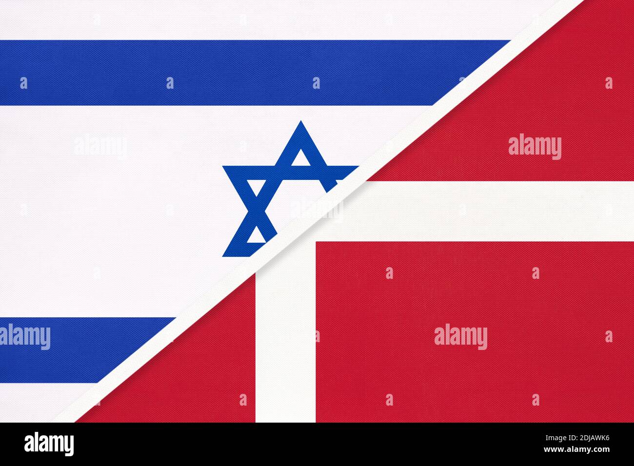 Israel and Denmark, national flags from textile. Relationship ...