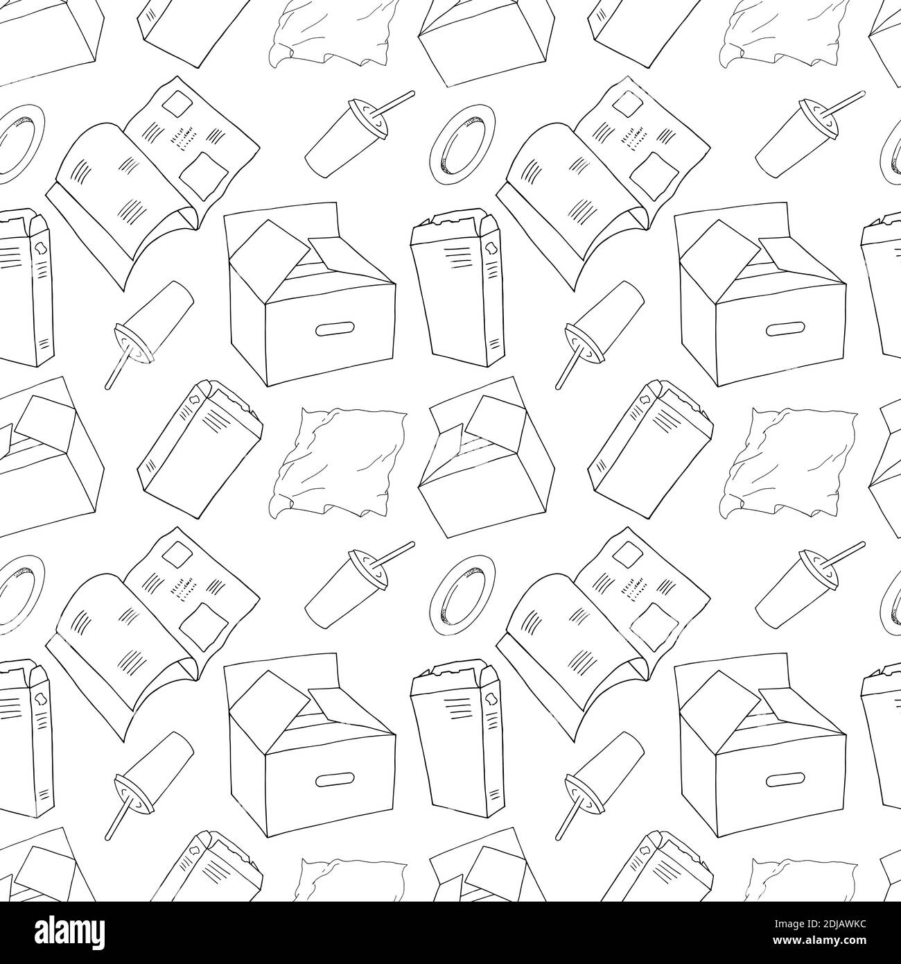 Outline seamless pattern with sorted paper garbage isolated on white ...
