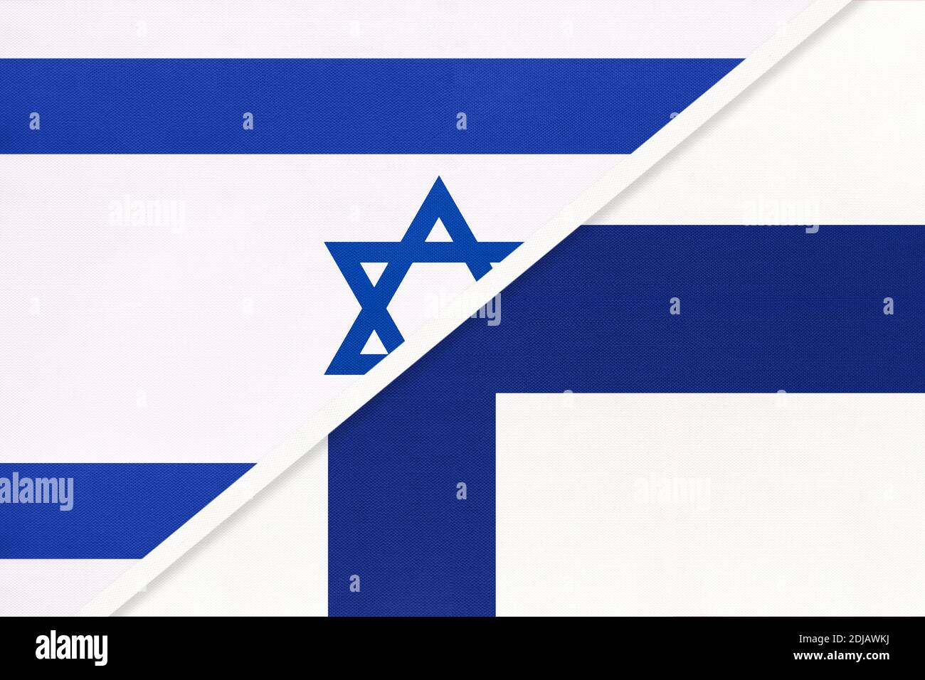 Israel and Finland, national flags from textile. Relationship ...