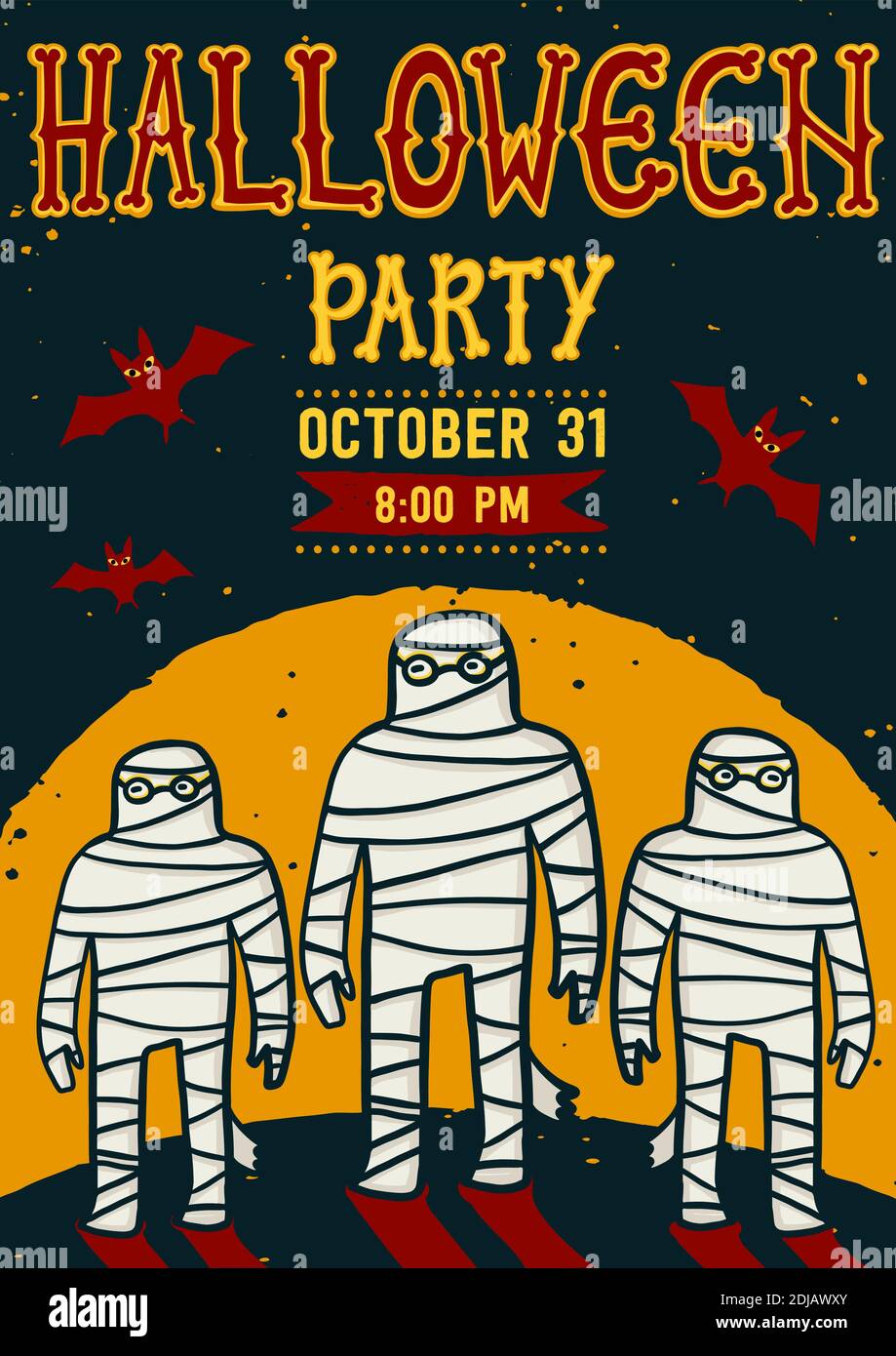 Invitation to Halloween night party. Vintage poster with mummy. Vector ...