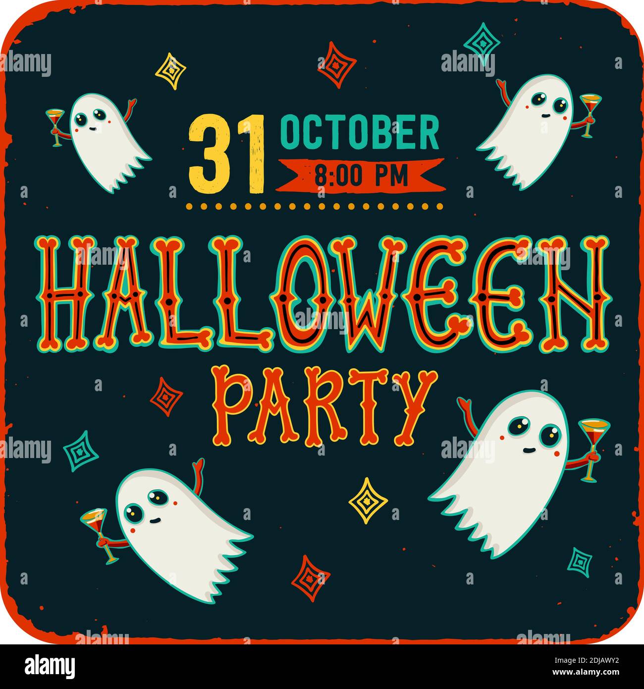 Invitation to Halloween night party. Vintage card with ghosts with ...