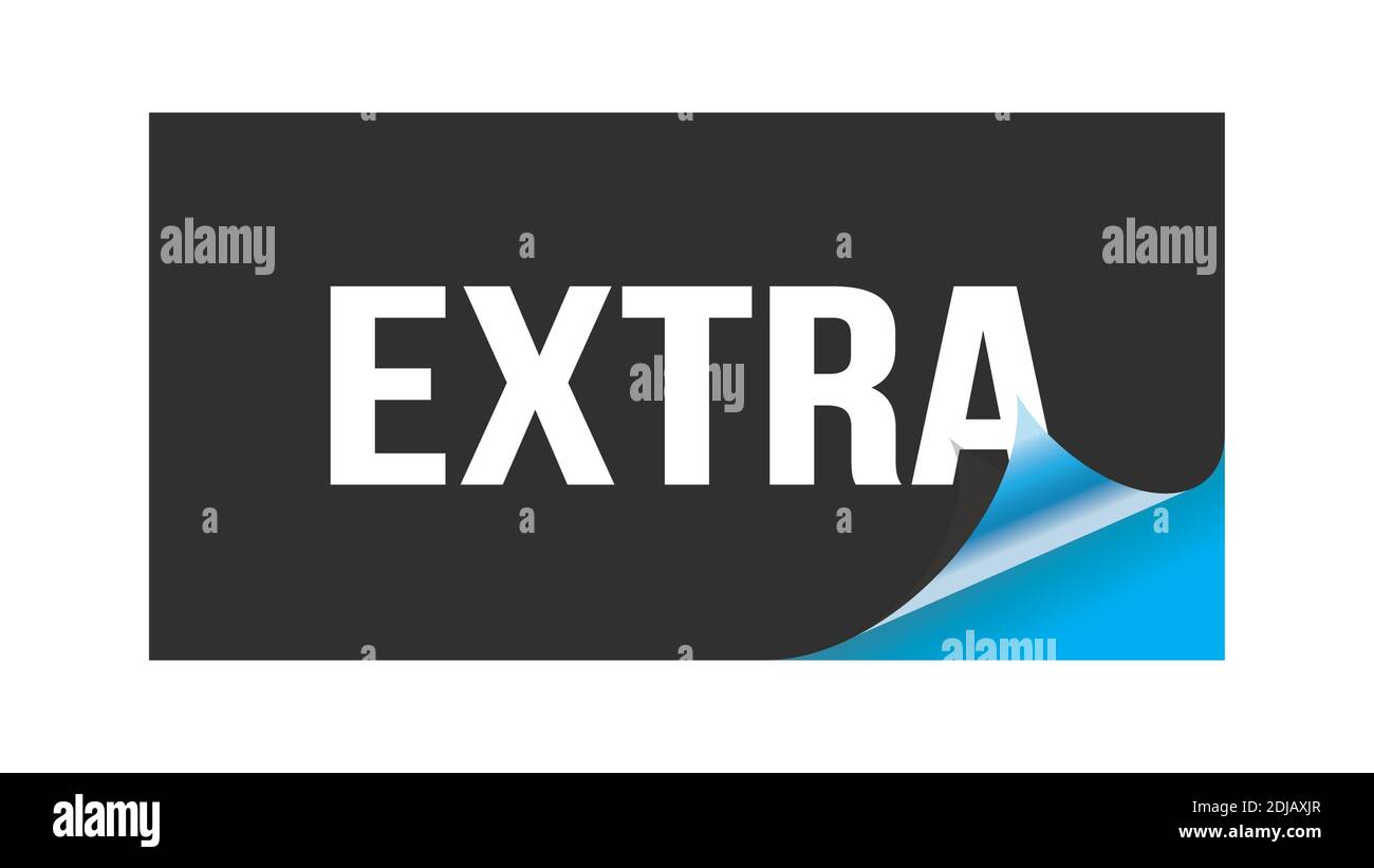 EXTRA text written on black blue sticker stamp Stock Photo - Alamy