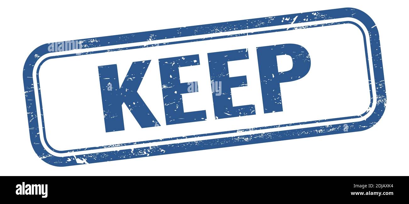 KEEP text on blue grungy vintage rectangle stamp Stock Photo - Alamy