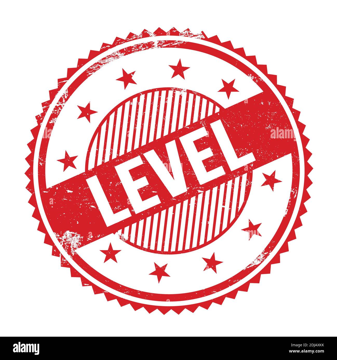 LEVEL text written on red grungy zig zag borders round stamp Stock ...